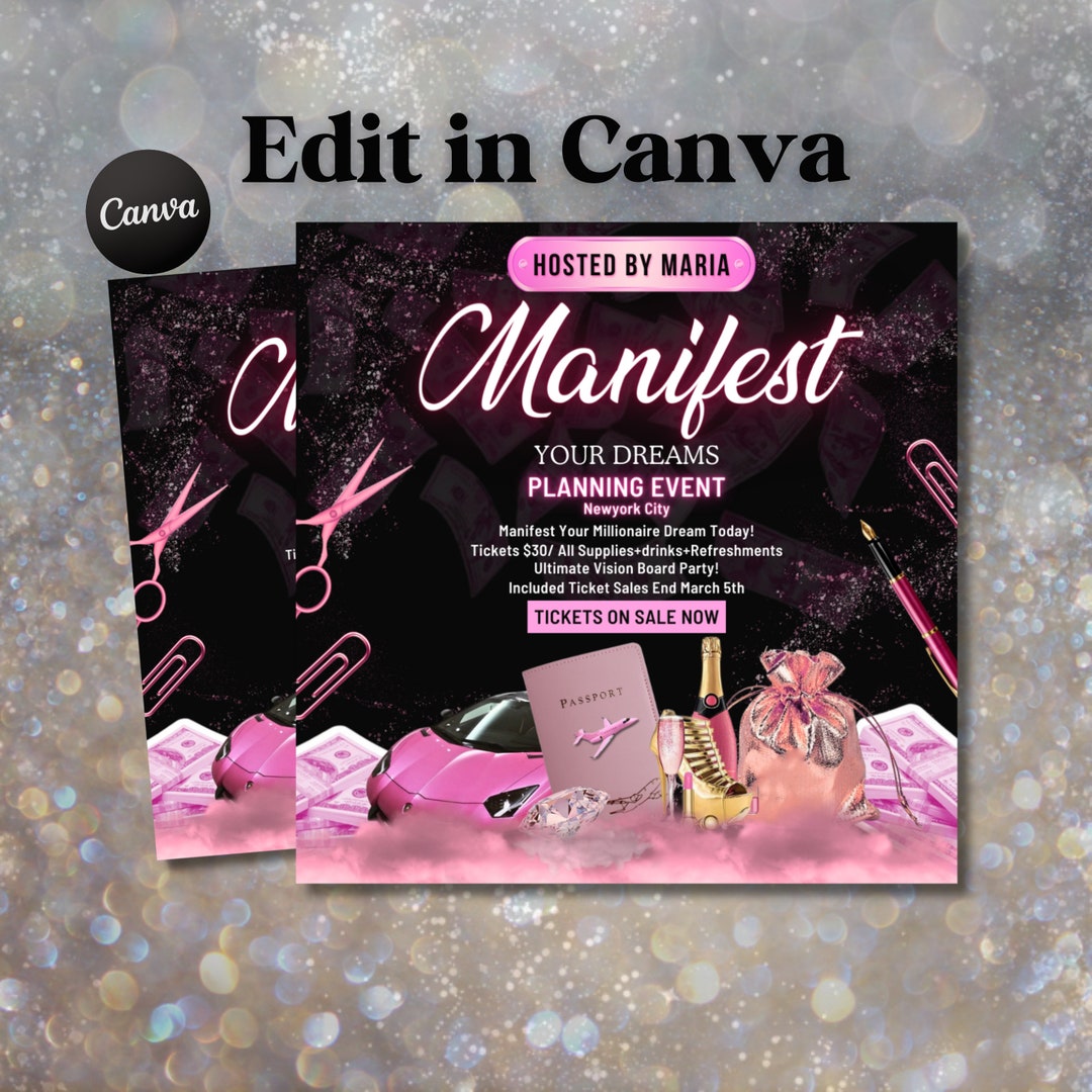 Vision Board Flyer, Vision Board Party Flyer, Manifesting Event Flyer ...