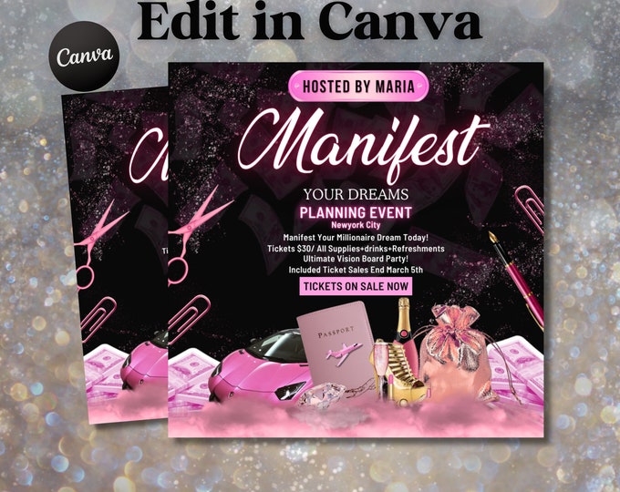 Vision Board Flyer, Vision Board Party Flyer, Manifesting Event Flyer ...