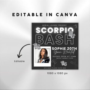 Scorpio Birthday Flyer, Birthday Template, Birthday Girl, Party Flyer ...