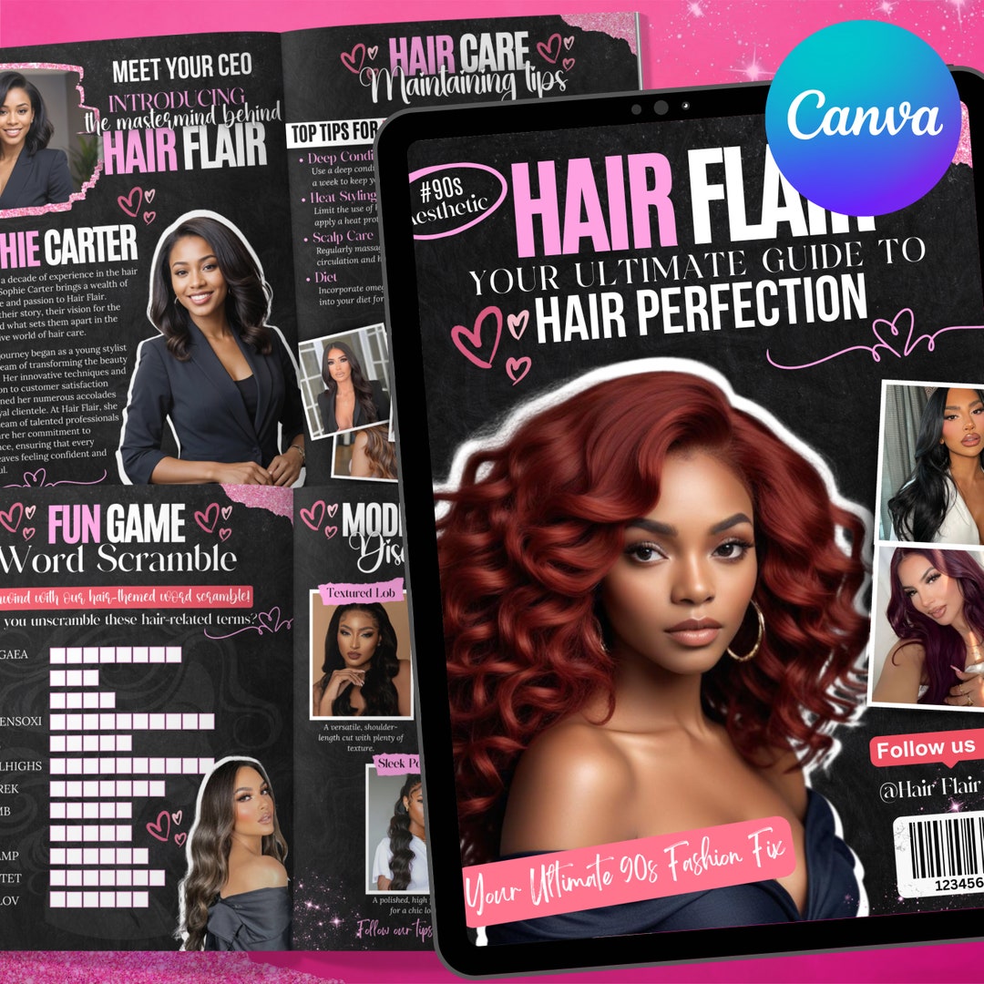 90s Magazine Template, 90s Style Magazine Template for Hair Lashes ...