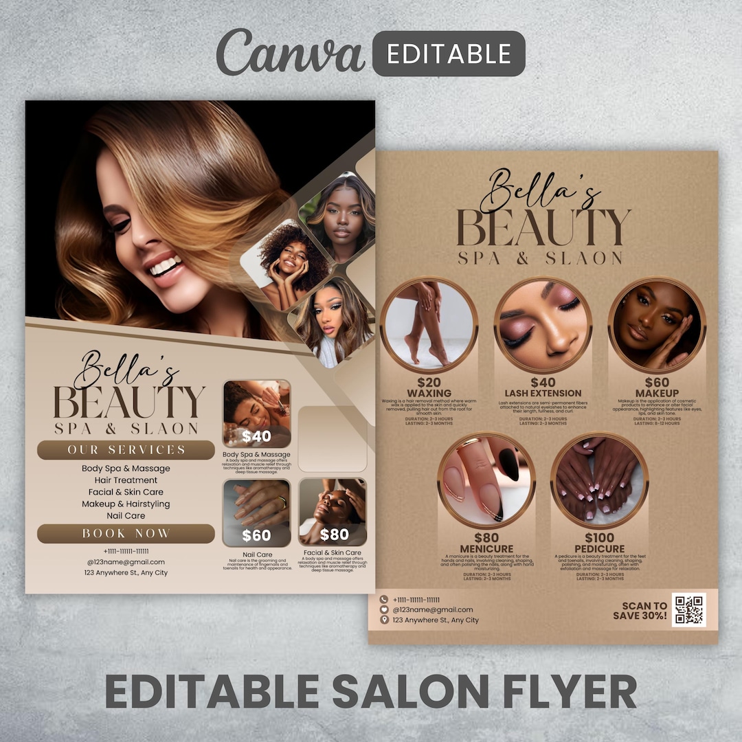 Diy Beauty Salon Flyer Canva Template, Hair Nail Makeup Salon Flyer ...