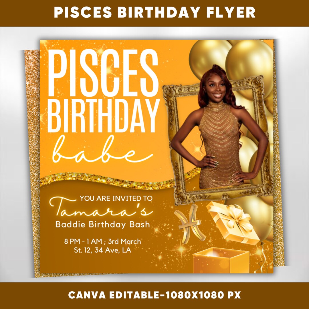 Pisces Birthday Flyer, Pisces Flyer, Birthday Flyer, Pisces Bash Flyer ...