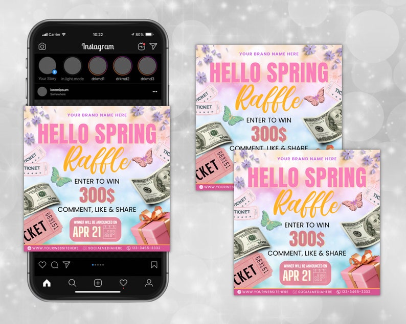 Spring Raffle Flyer, DIY Flyer Template Design, Spring Giveaway Flyer ...