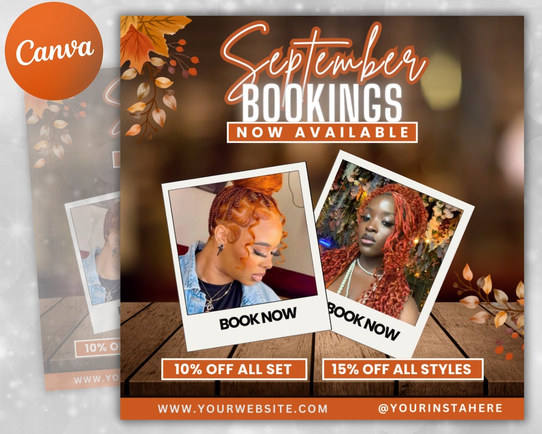 Editable September Fall Flyer, Booking Now Available, Appointment Flyer ...