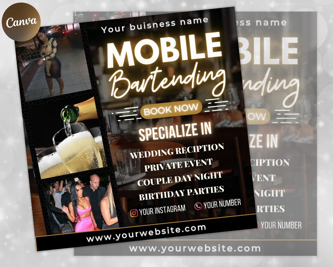 Mobile Bartending Flyer, DIY Flyer Template Design, Bar Flyer ...