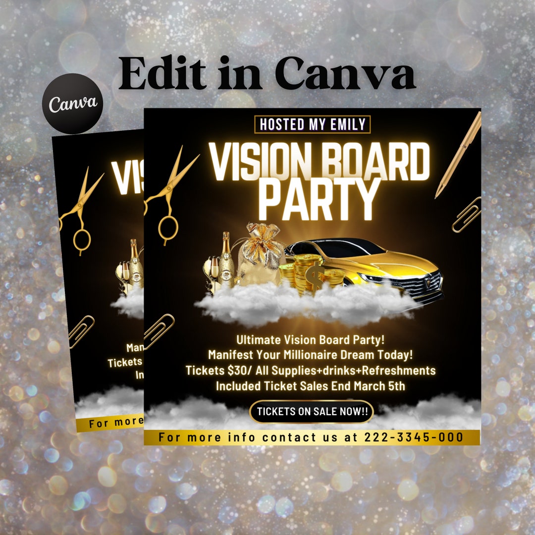 Vision Board Flyer, Vision Board Party Flyer, Manifesting Event Flyer ...