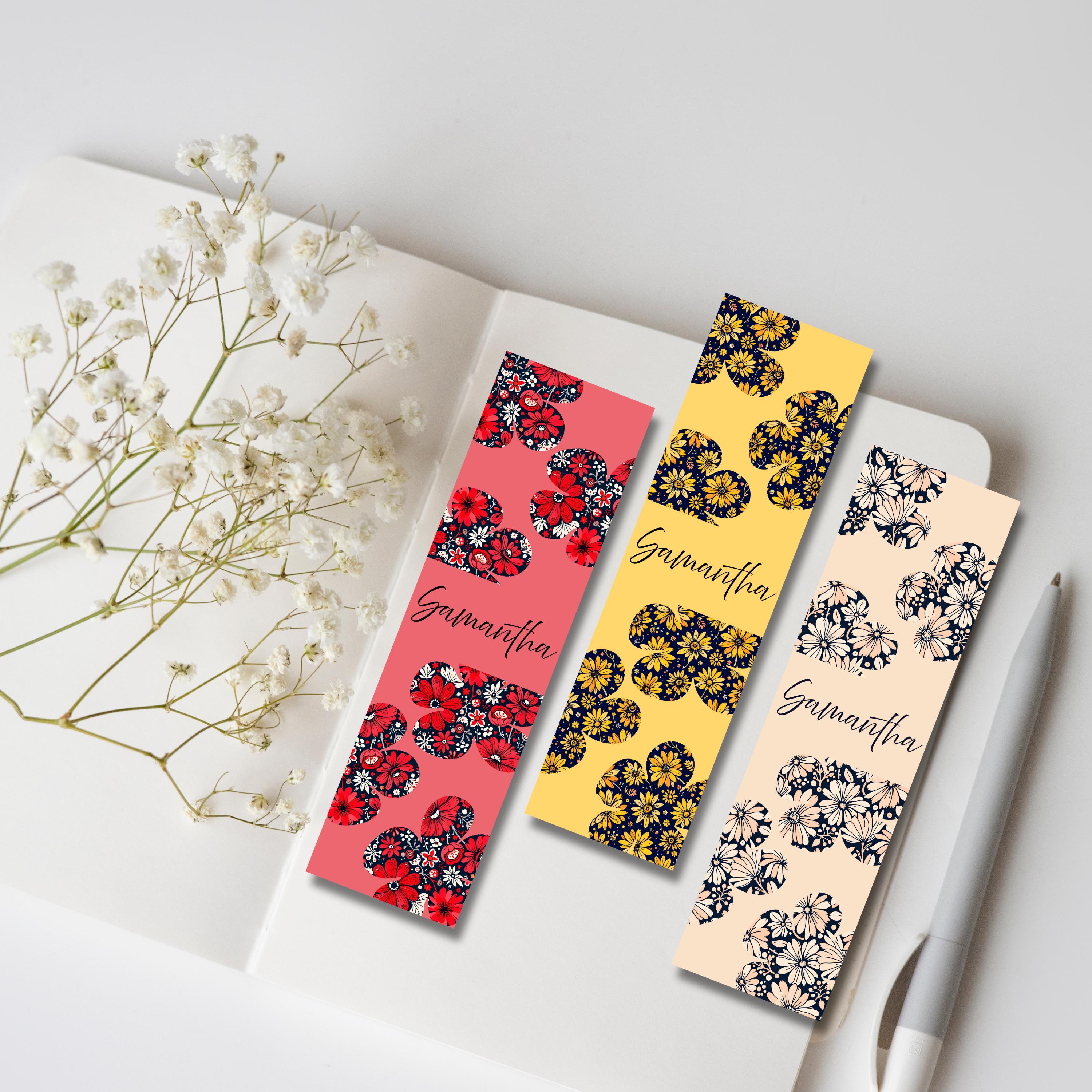 Printable Floral Bookmark Set of 3 | Personalized 2x7 Name Bookmarks ...
