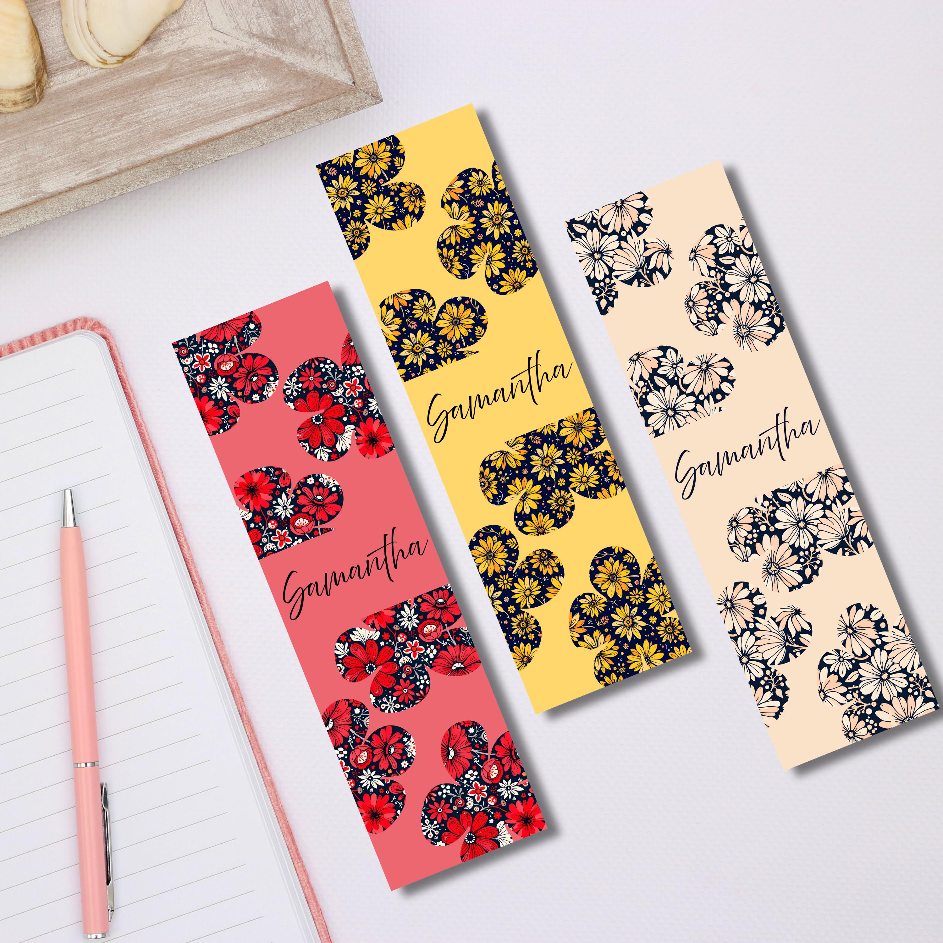 Printable Floral Bookmark Set of 3 | Personalized 2x7 Name Bookmarks ...