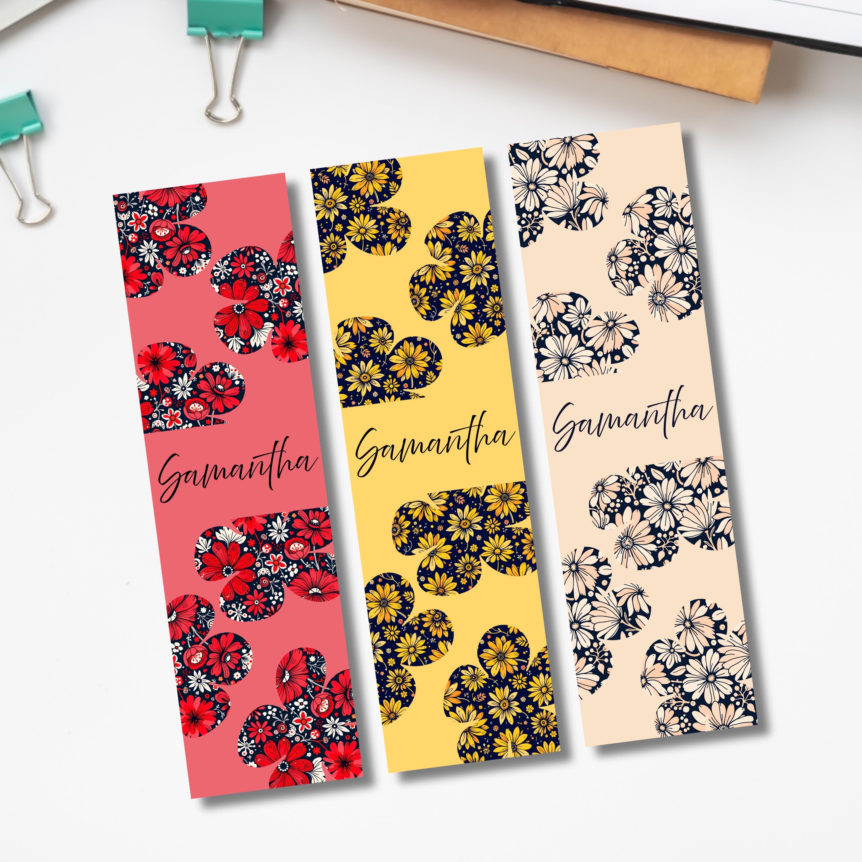 Printable Floral Bookmark Set of 3 | Personalized 2x7 Name Bookmarks ...