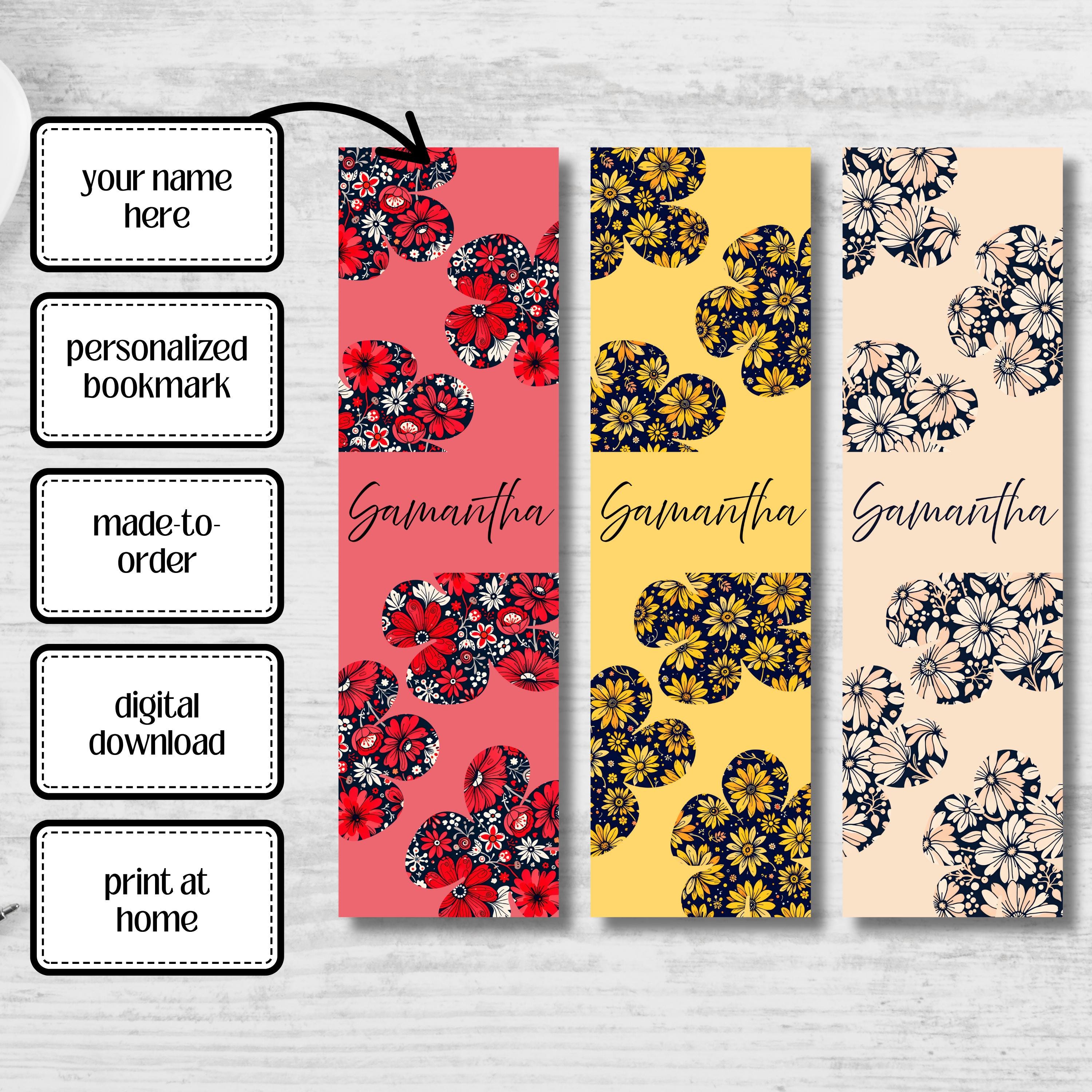 Printable Floral Bookmark Set of 3 | Personalized 2x7 Name Bookmarks ...