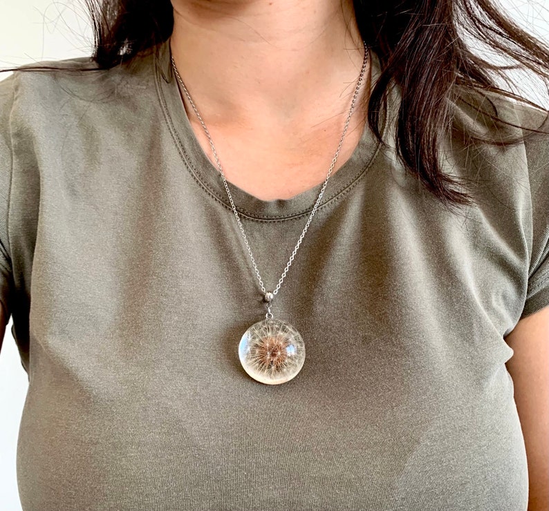 Dandelion Hemisphere Necklace, Real Dandelion Jewelry, Dandelion ...