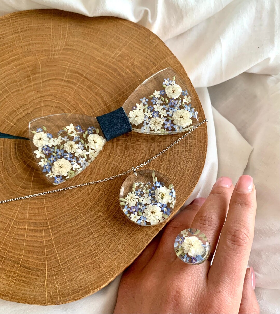 Pressed Flower Jewelry Set, Ring, Pendant, Bow Tie, Couples Gift - Etsy