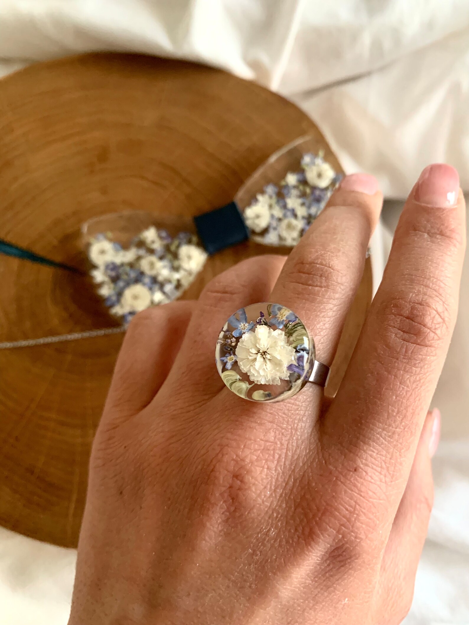 Pressed Flower Jewelry Set, Ring, Pendant, Bow Tie, Couples Gift - Etsy
