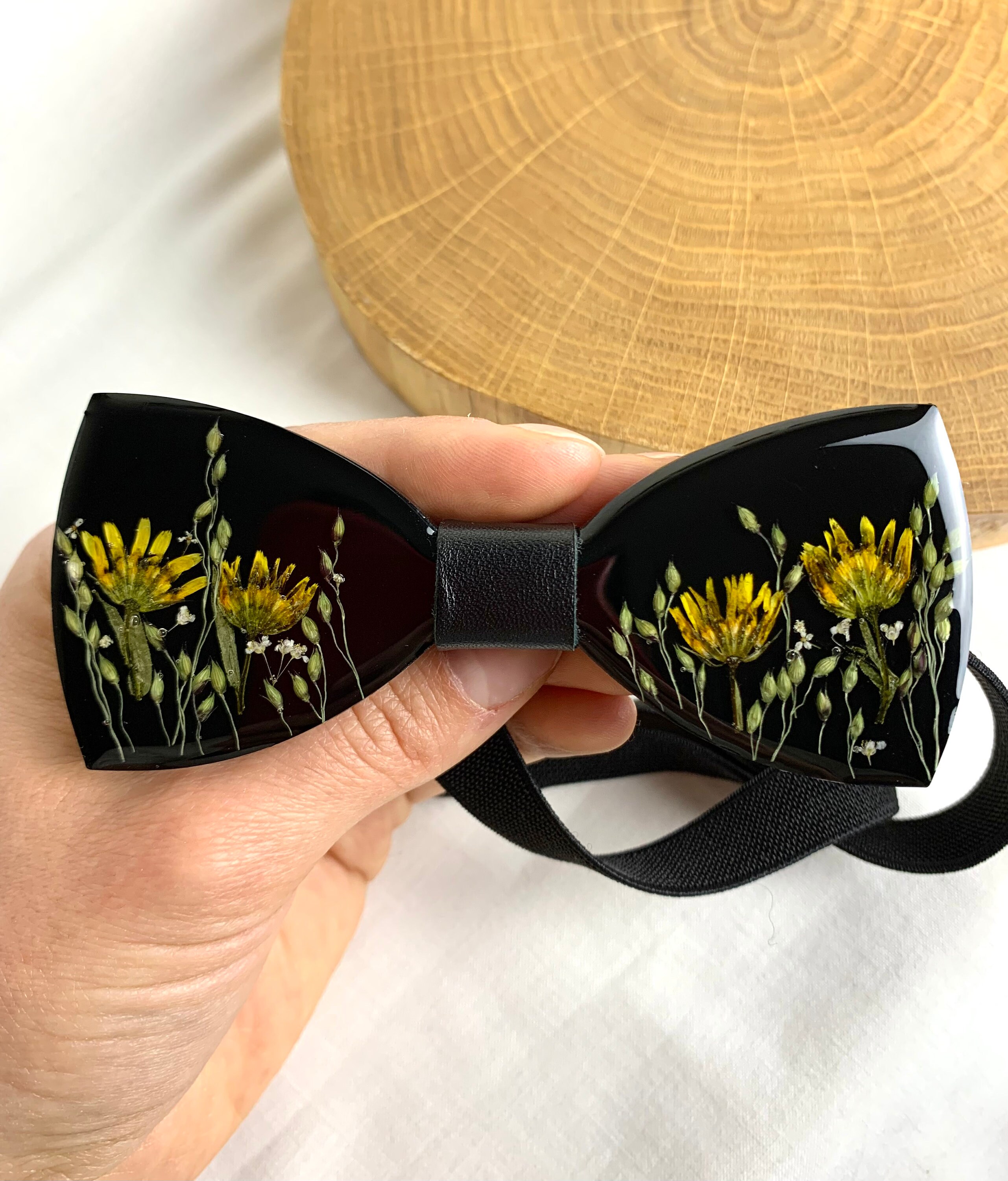 Floral Resin Bow Tie, Yellow Flower Design - Etsy