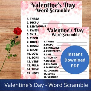 Printable Valentine's Day Word Scramble, Word Scramble Party Game ...