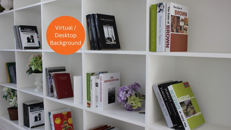 Virtual Bookshelf White Bookshelf Zoom Background, Digital Virtual Background for Zoom and Other ...