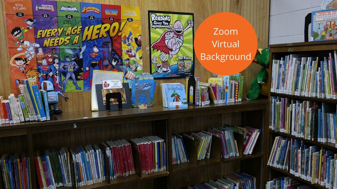 Children Library Bookshelf Zoom Background, Digital Virtual Background ...