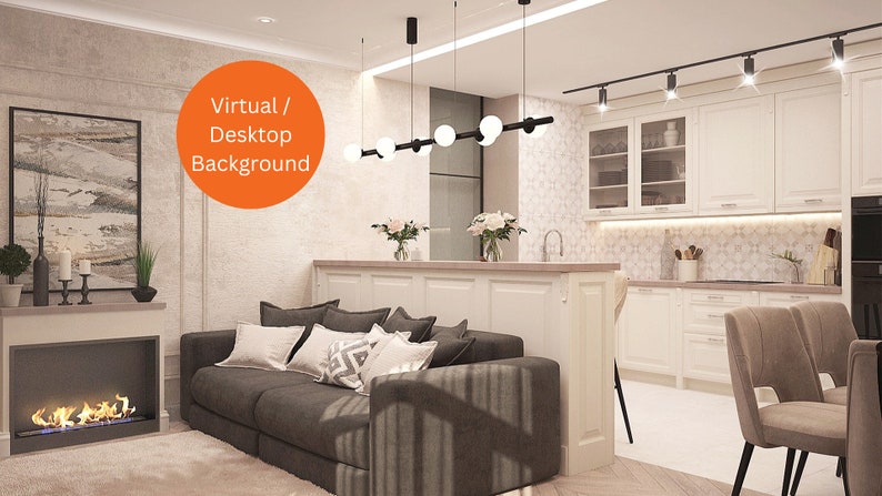 Neutral Zoom Background, Living Room Professional Virtual Background ...