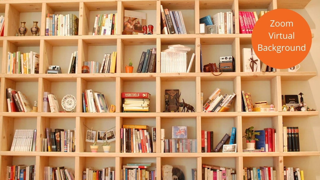 Bookshelf Zoom Background, Digital Virtual Background for Zoom Meetings ...