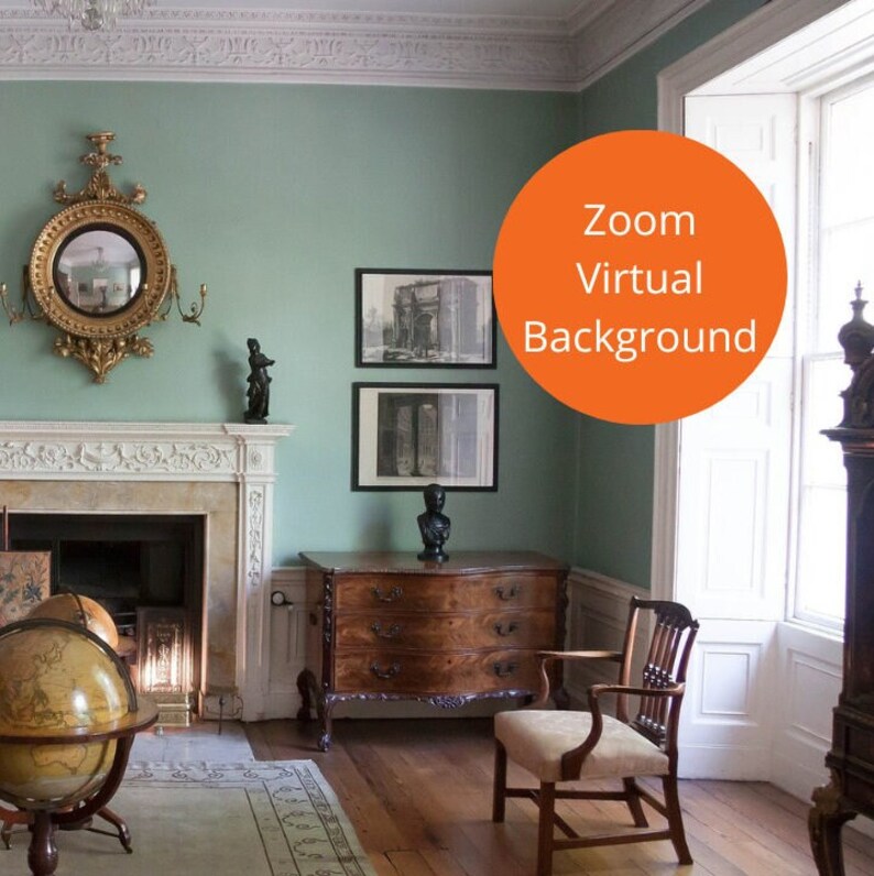 Zoom Study, Bookshelf Background, Green Wall, Digital Virtual ...