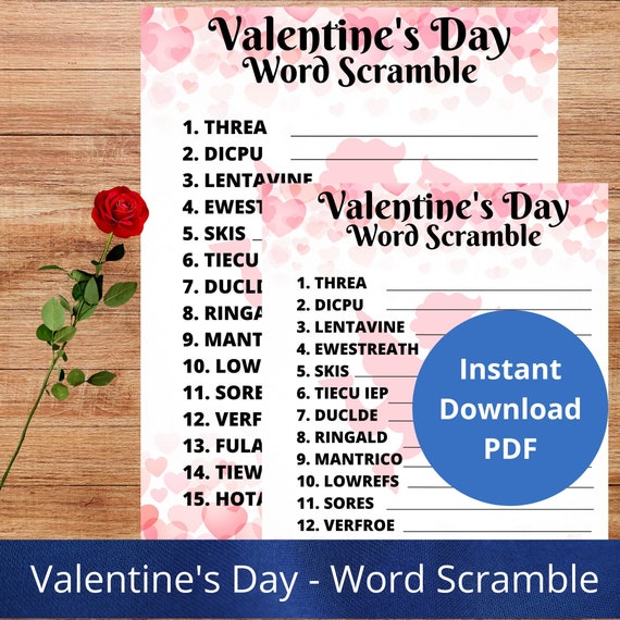 Printable Valentine's Day Word Scramble Word Scramble - Etsy