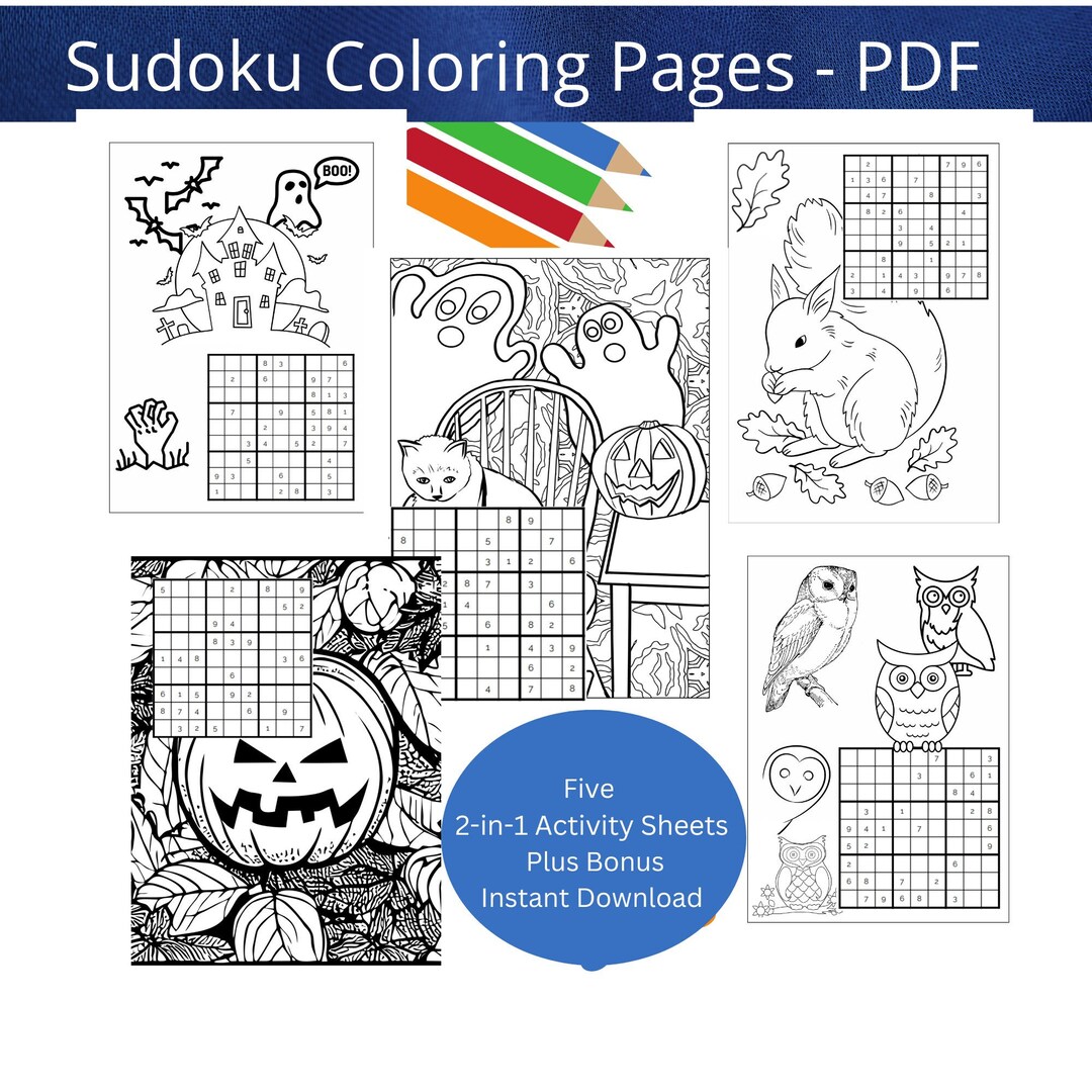 Fall Bundle Sudoku Halloween Coloring Pages Instant Download Printable ...