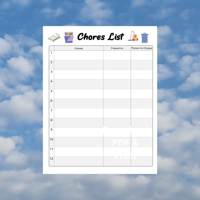 Printable Kids Chore Chart, Adult Chore Chart, PDF - Etsy