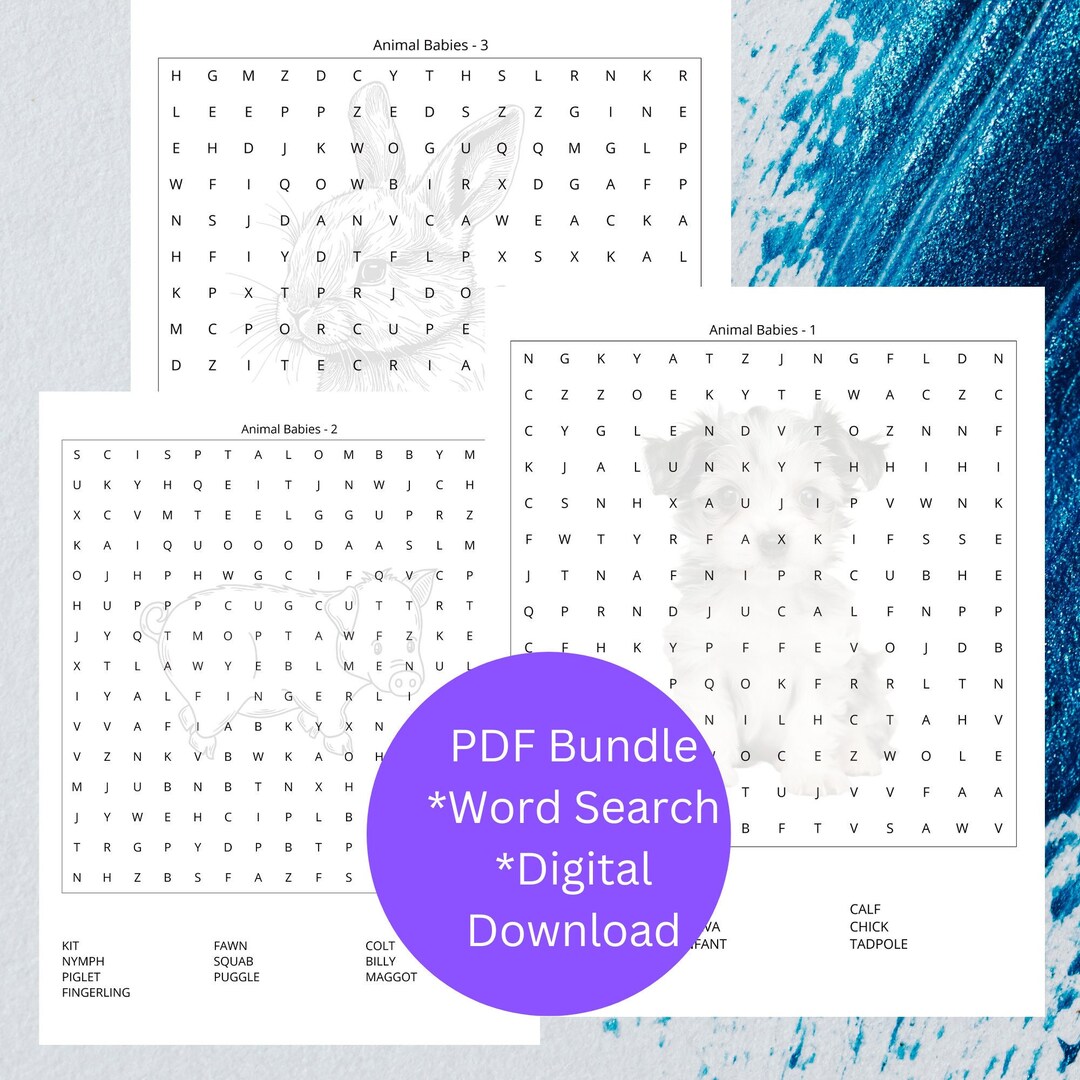 Animal Babies Word Search Printable With Answer Key Animal Theme Puzzle ...