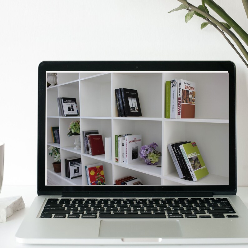 Virtual Bookshelf White Bookshelf Zoom Background, Digital Virtual Background for Zoom and Other ...