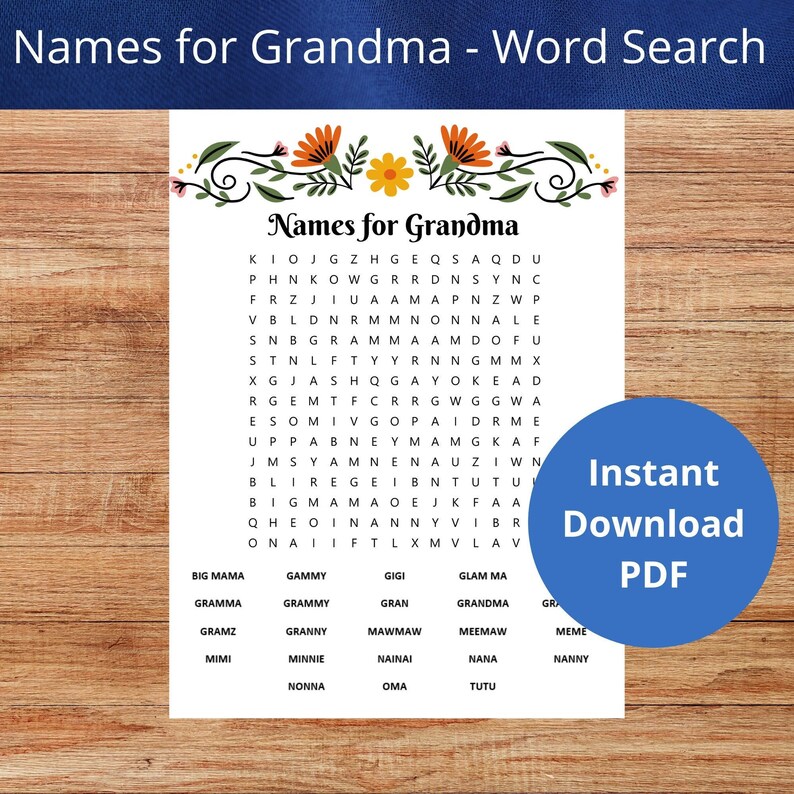 Word Game for Grandma Word Search Printable With Answer Key - Etsy