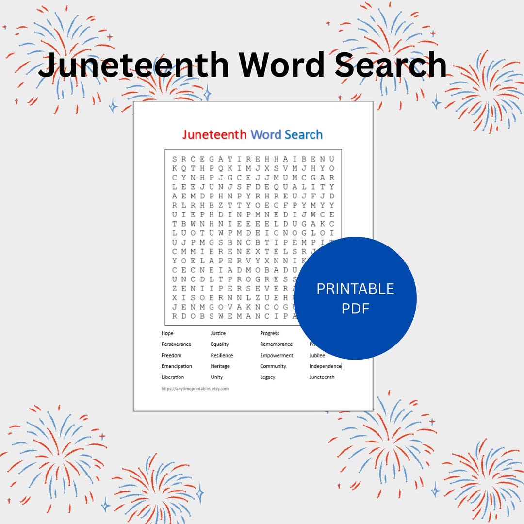 Juneteenth Word Search Printable Black History African American Social ...