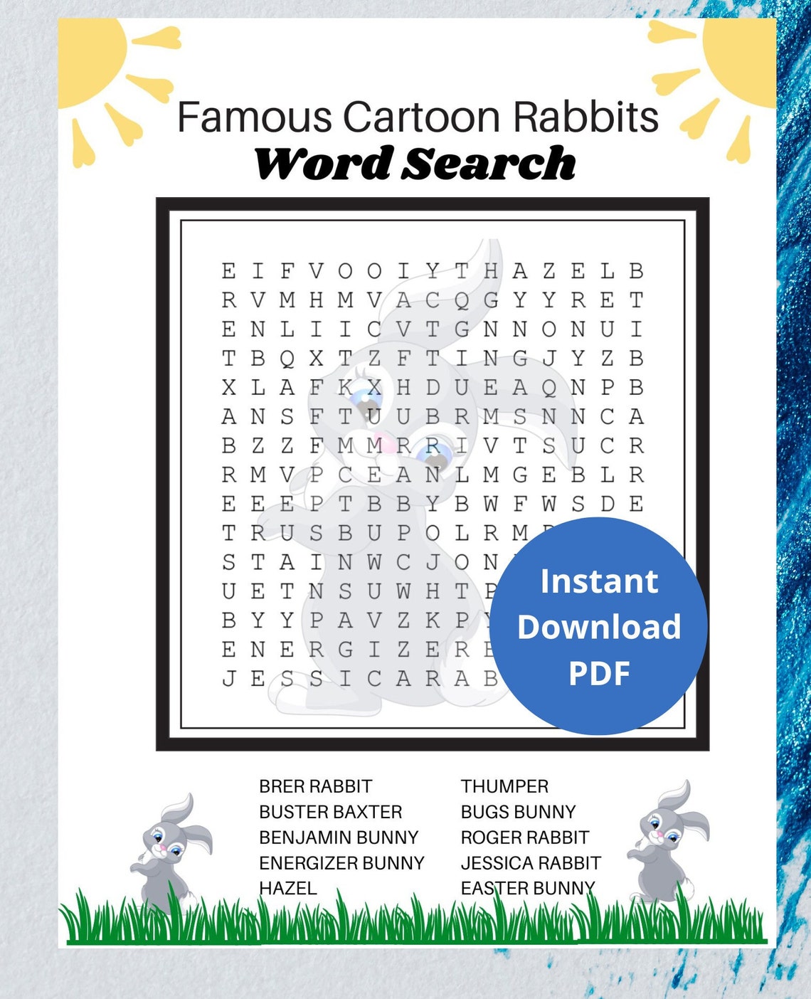 Famous Cartoon Rabbits Word Search Printable With Answer Key - Etsy