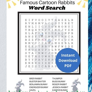 Famous Cartoon Rabbits Word Search Printable With Answer Key - Etsy