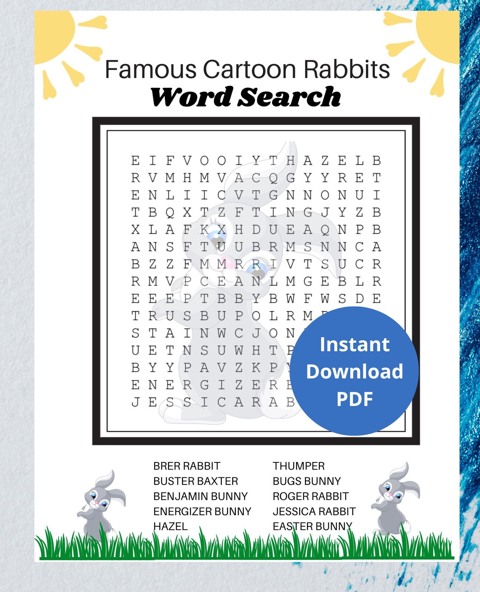 Famous Cartoon Rabbits Word Search Printable With Answer Key - Etsy