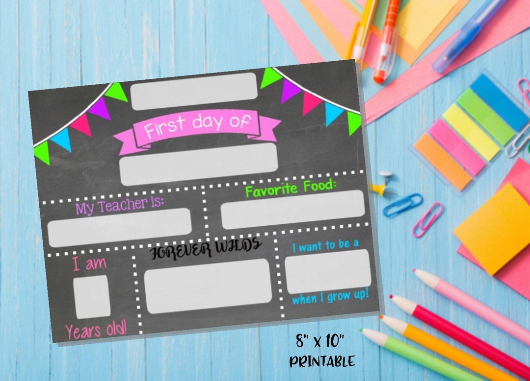 Printable Back to School Sign, First Day Chalkboard Sign, Print and ...