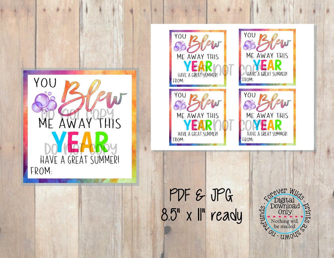 You Blew Me Away This Year Tag - Bubbles Gift Tag - Teacher Gift Gift ...