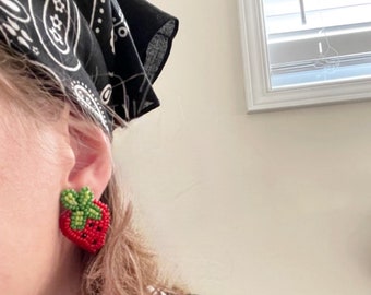 Handmade Beaded Strawberry Earrings - Etsy