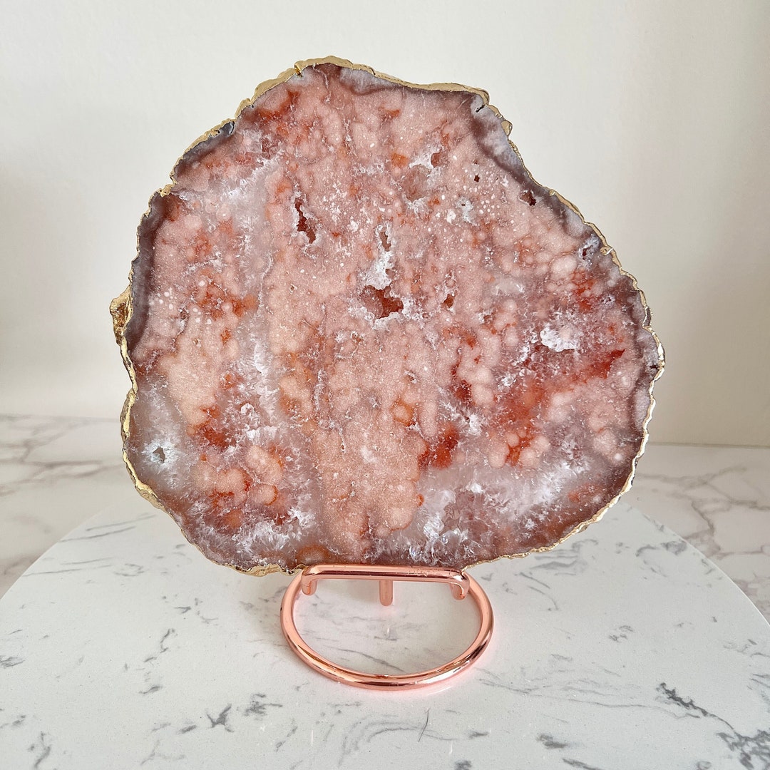 Gold Plated Druzy Red Hematite Pink Amethyst Slab Plate Display Tray ...