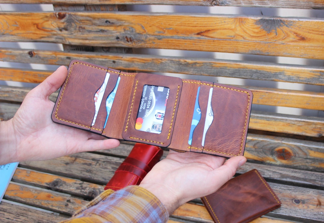 Personalized Leather Trifold Wallet: Handstitched Rustic Wallet - Etsy