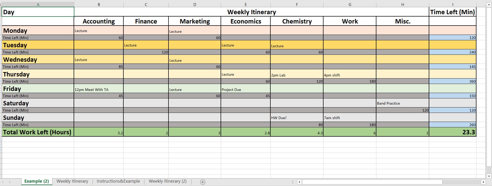 Weekly Digital Activity Planner With Formulas excel - Etsy New Zealand
