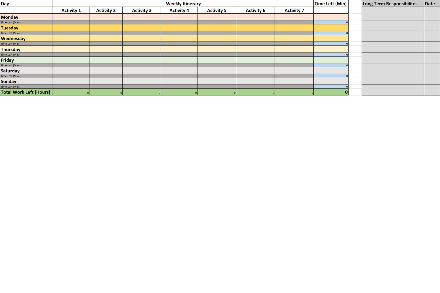 Weekly Digital Activity Planner With Formulas excel - Etsy New Zealand