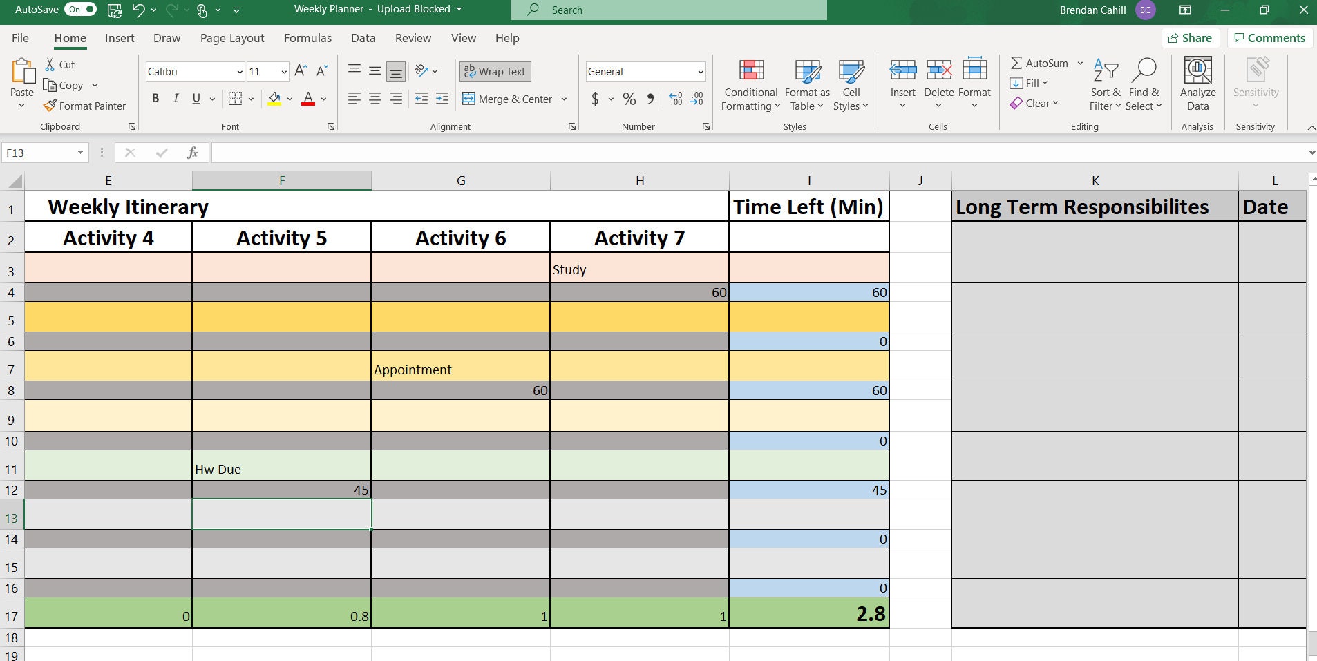 Weekly Digital Activity Planner With Formulas excel - Etsy New Zealand