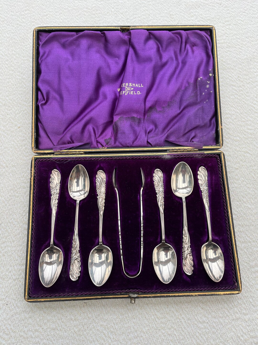 Antique Silver Hallmark Spoons & Tongues Made by Walker and Hall of ...