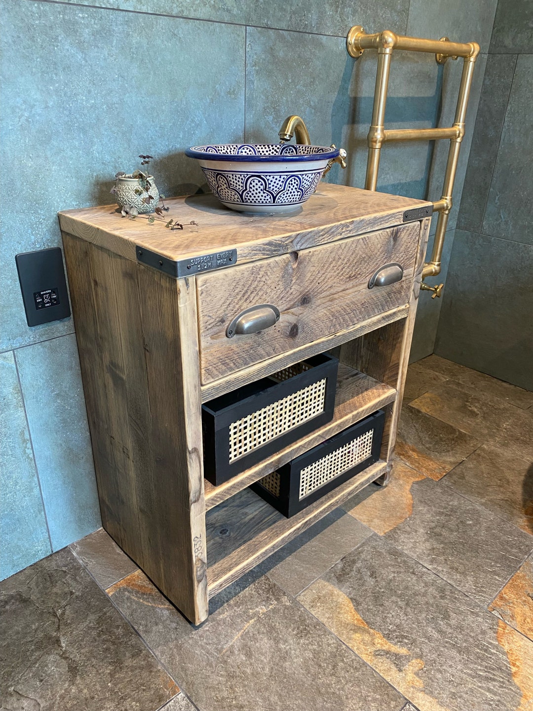 RIBCHESTER Reclaimed Wood Rustic Bathroom Vanity Unit - Etsy UK