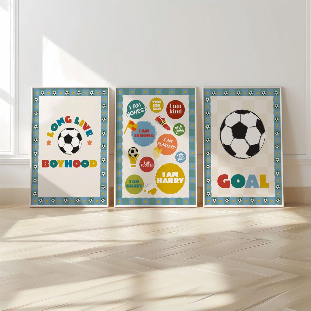 Football Prints, Boys Bedroom, Set of 3, Kids Football Poster, Goal ...