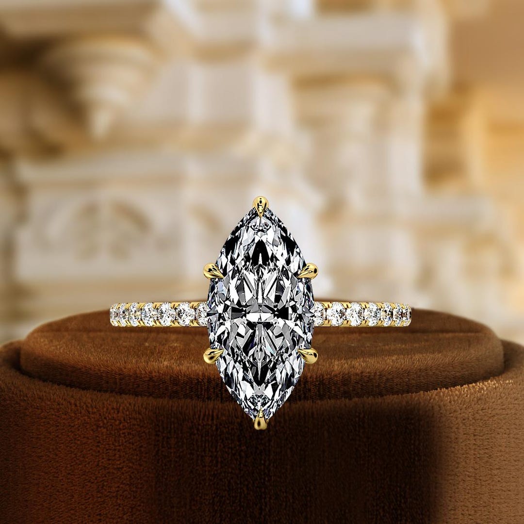 1.50 Ct IGI Certified Marquise Shaped Lab Grown Diamond Ring, 14k Solid ...