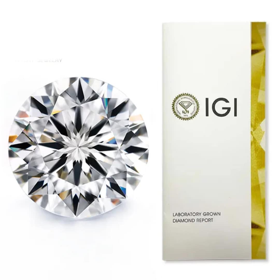 IGI Certified Lab Grown Diamond, 1 CT Round Cut Lab Created Diamond, F ...