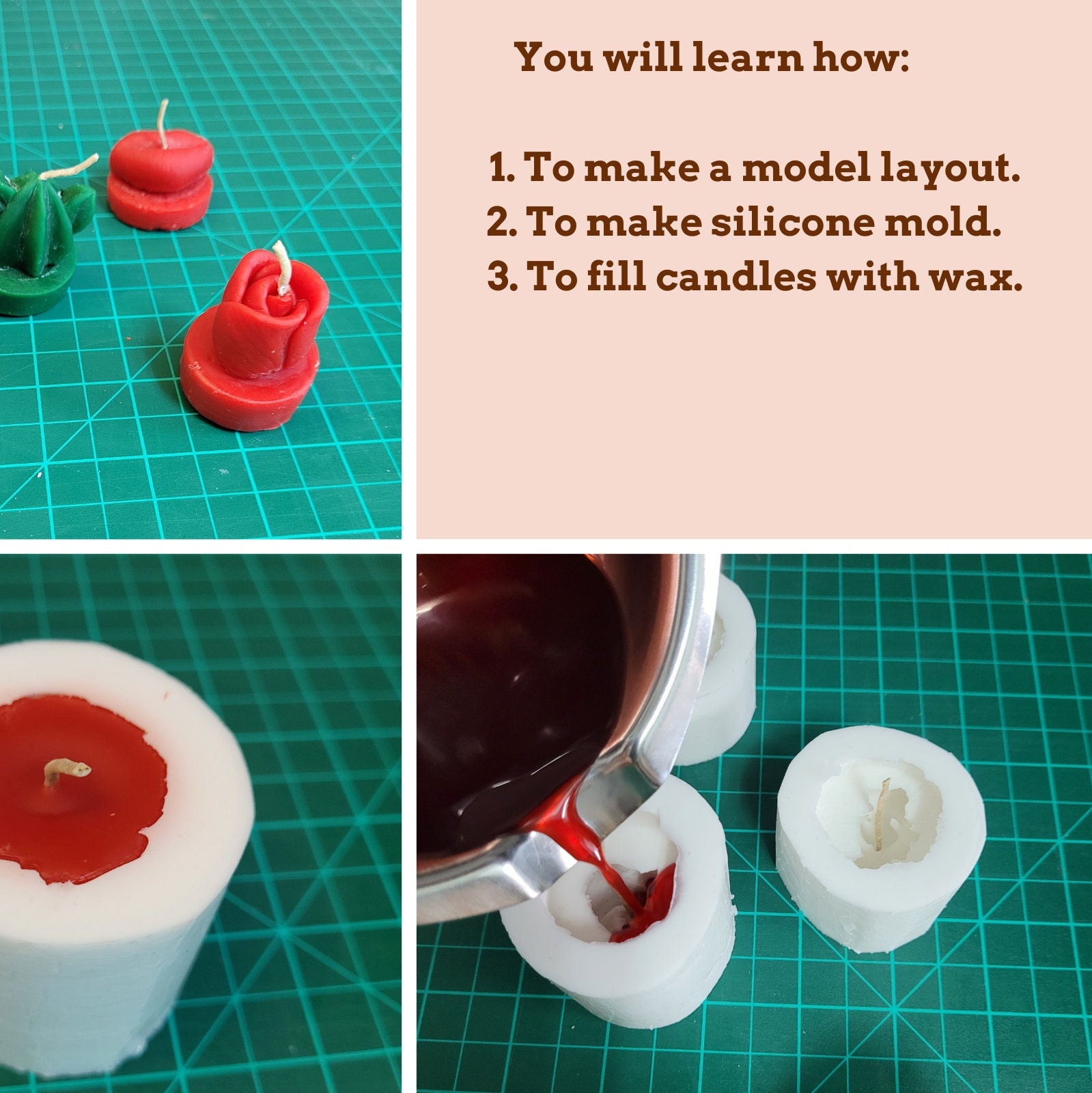 Candle Making PDF Tutorial, Cactus, Hearts, Lip, Rose Candle DIY ...