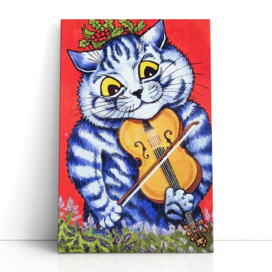 Louis Wain Art, Cat on the Fiddle | Canvas Print Wall Art - Etsy