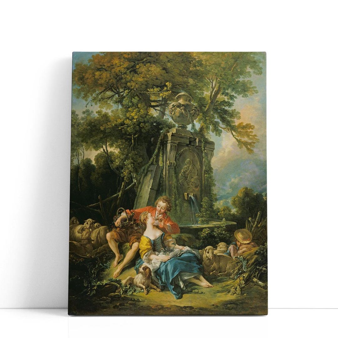 François Boucher Prints, Pastoral With A Couple Near A Fountain, 1749 ...
